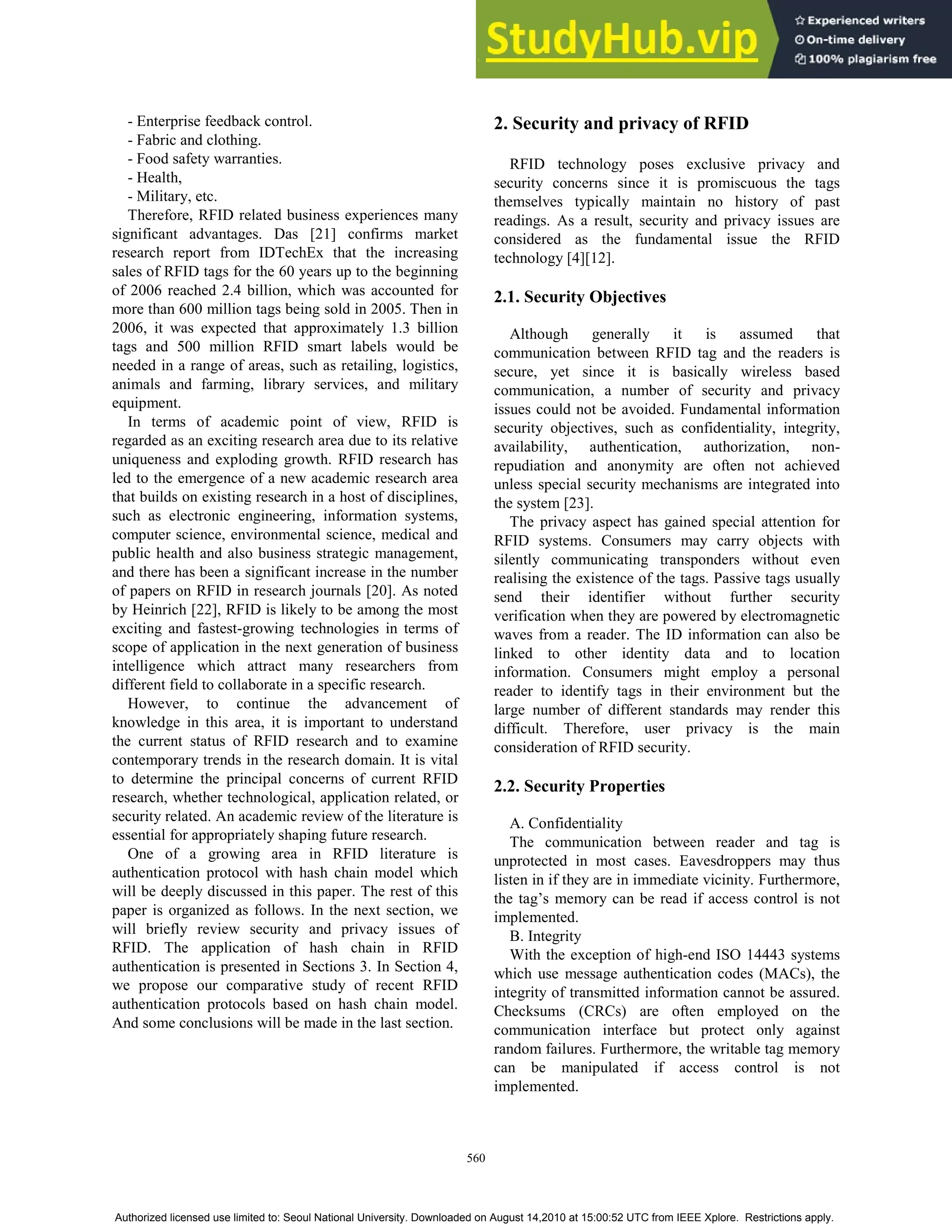 A Survey Of Rfid Authentication Protocols Based On Hash Chain Method Pdf