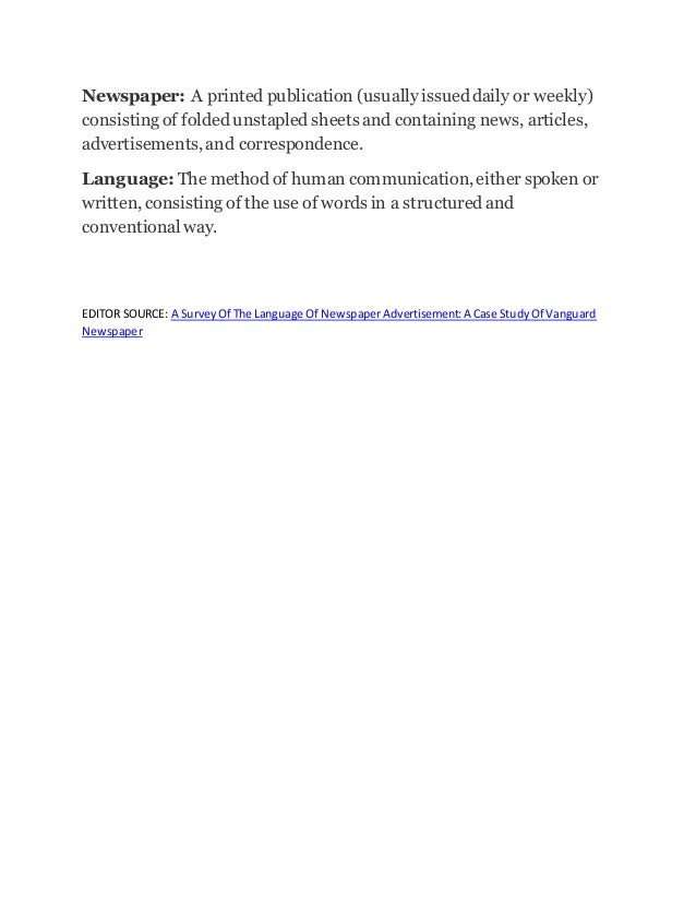 A SURVEY OF THE LANGUAGE OF NEWSPAPER ADVERTISEMENT (A CASE STUDY OF ...