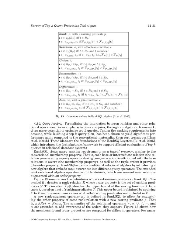 A survey of top k query processing techniques in relational database