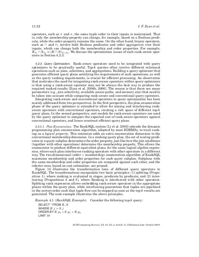 A survey of top k query processing techniques in relational database