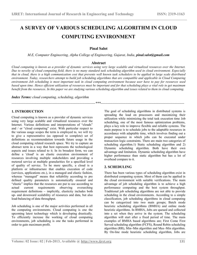 A survey of various scheduling algorithm in cloud computing environment | PDF