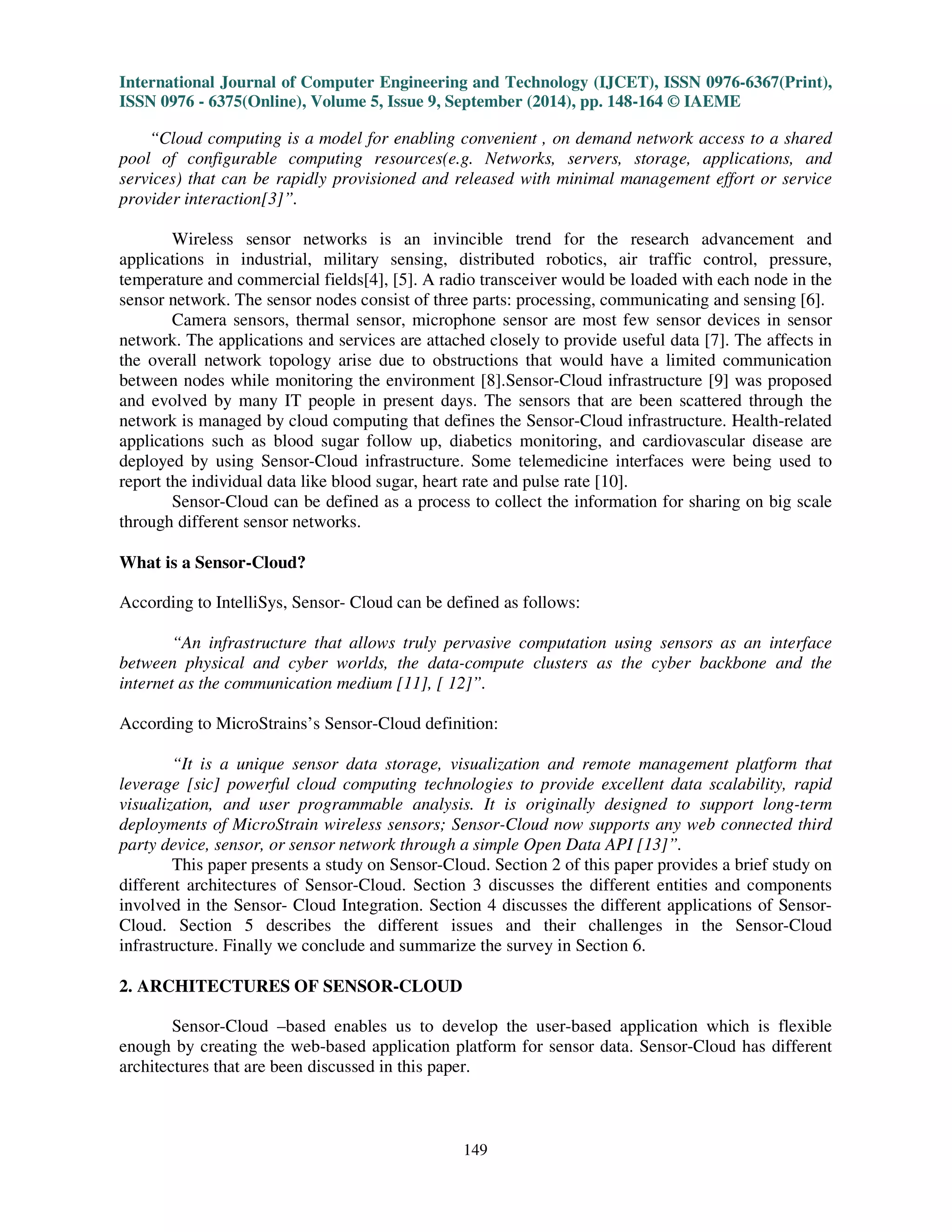 A Survey On Architectures Applications And Issues Of Sensor Cloud Pdf
