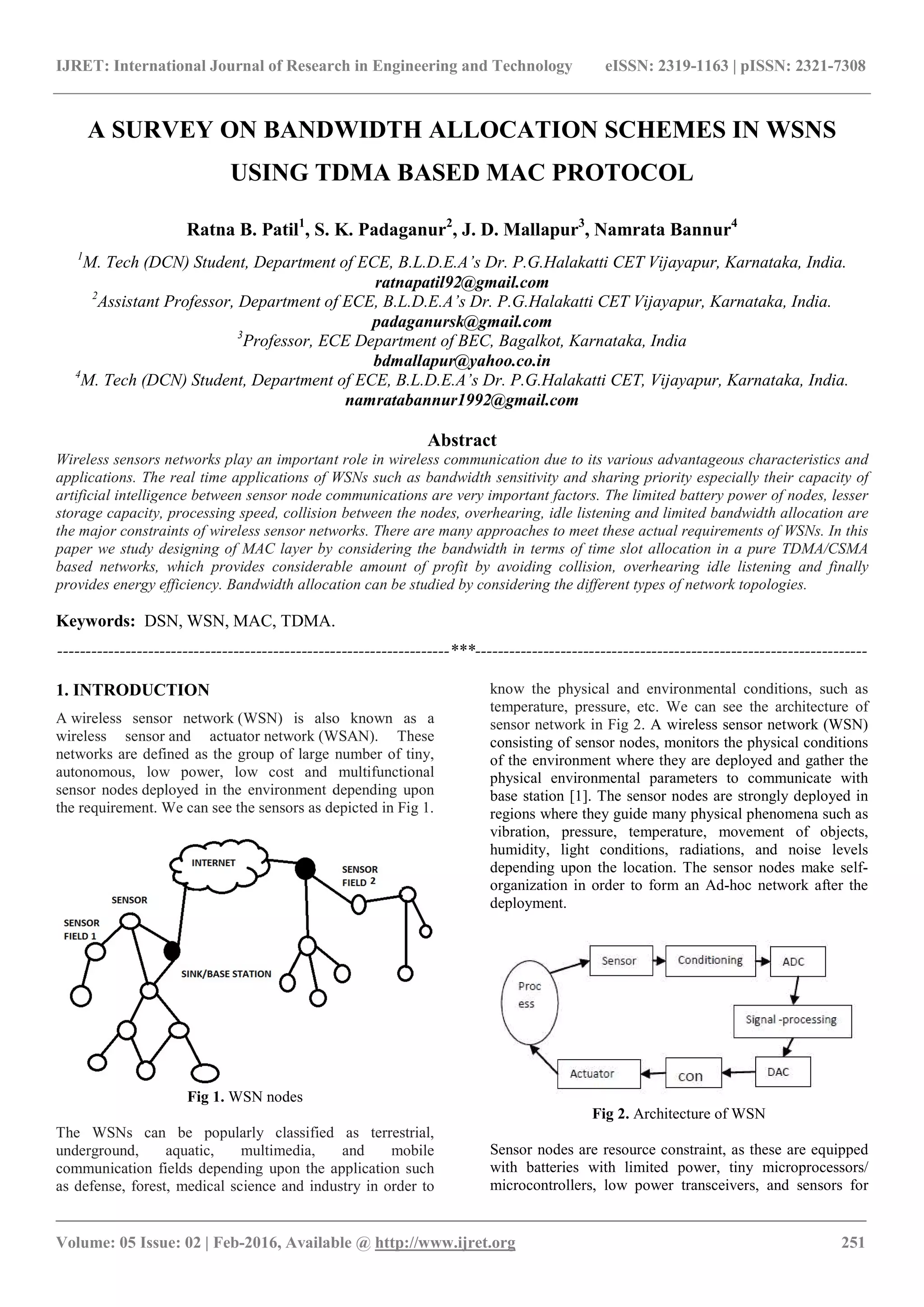 A Survey On Bandwidth Allocation Schemes In Wsns Using Tdma Based Mac