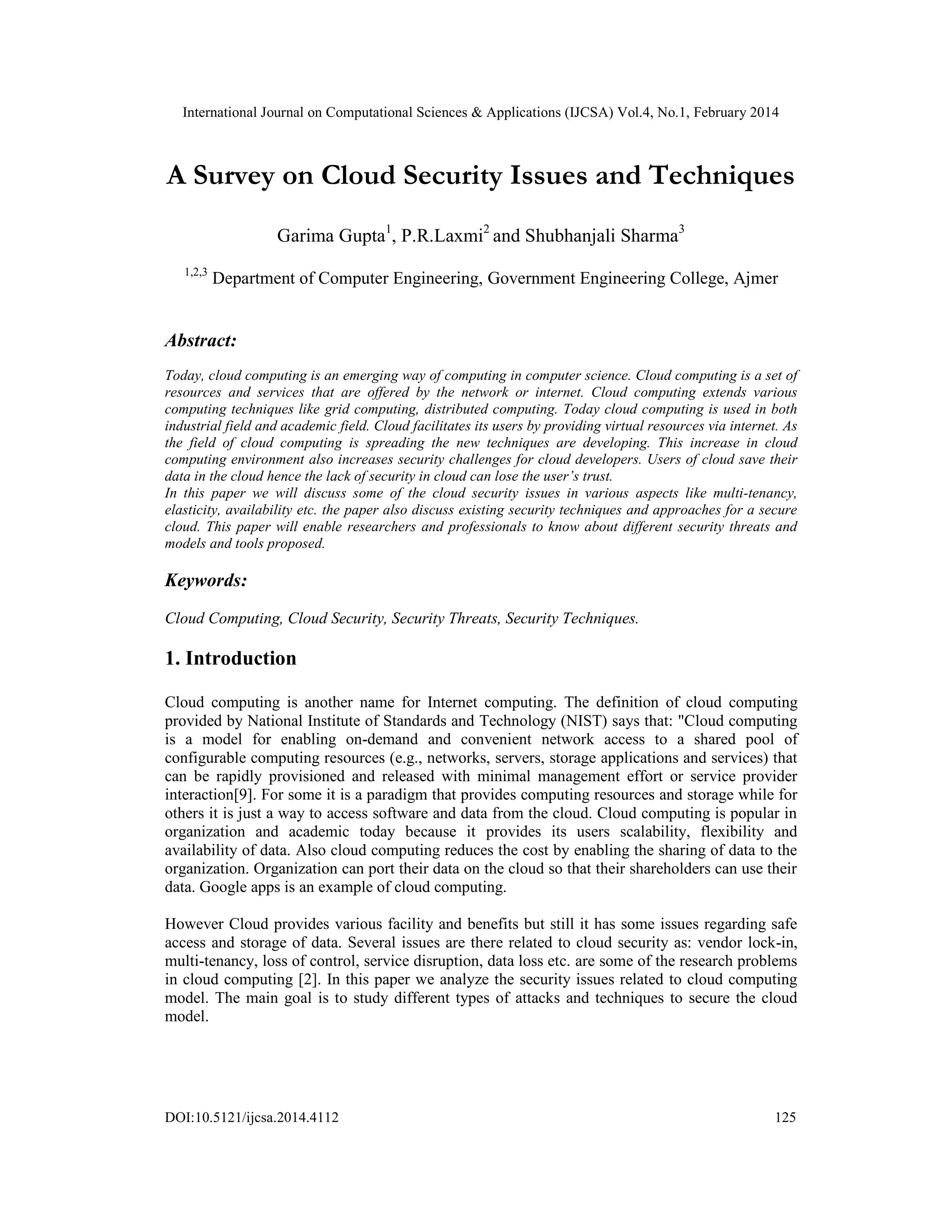 A survey on cloud security issues and techniques | PDF | Cloud Computing | Internet