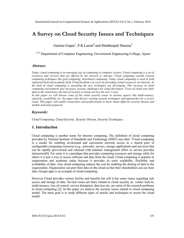 A survey on cloud security issues and techniques | PDF | Cloud Computing | Internet