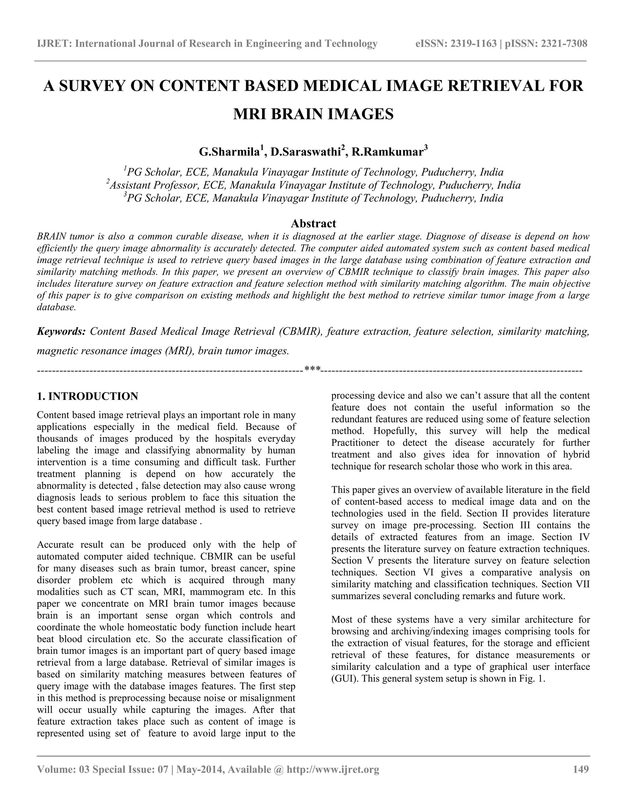 A survey on content based medical image retrieval for | PDF