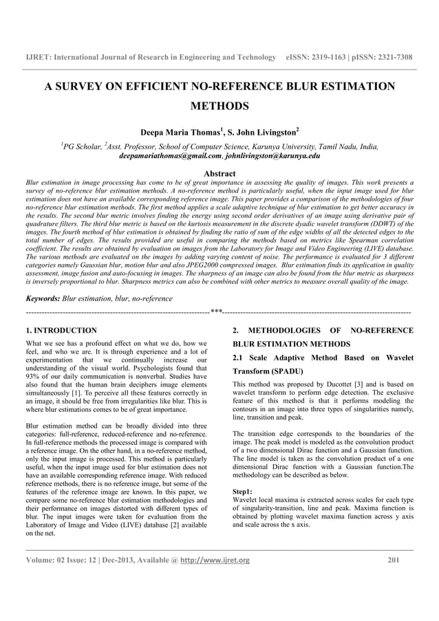 A survey on efficient no reference blur estimation | PDF