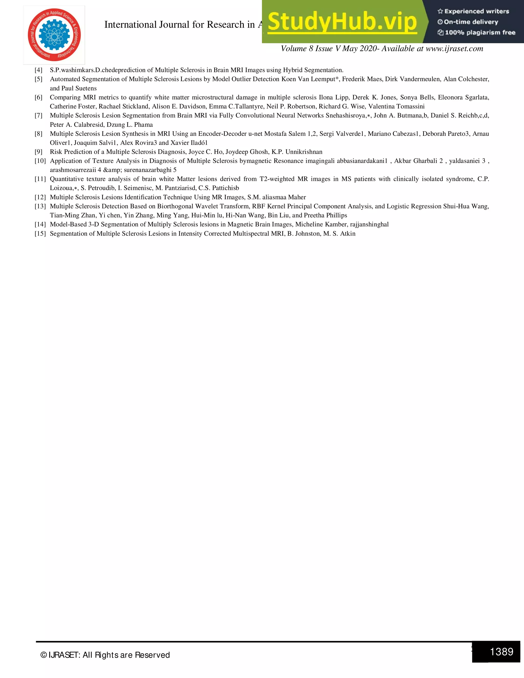 A Survey On Identification Of Multiple Sclerosis Lesions From Brain MRI | PDF