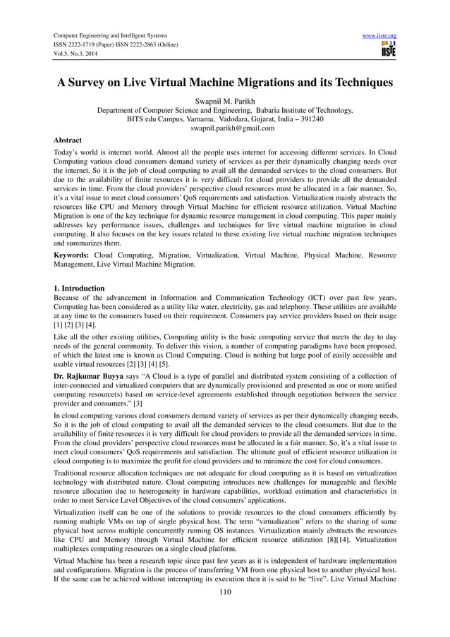 A survey on live virtual machine migrations and its techniques | PDF