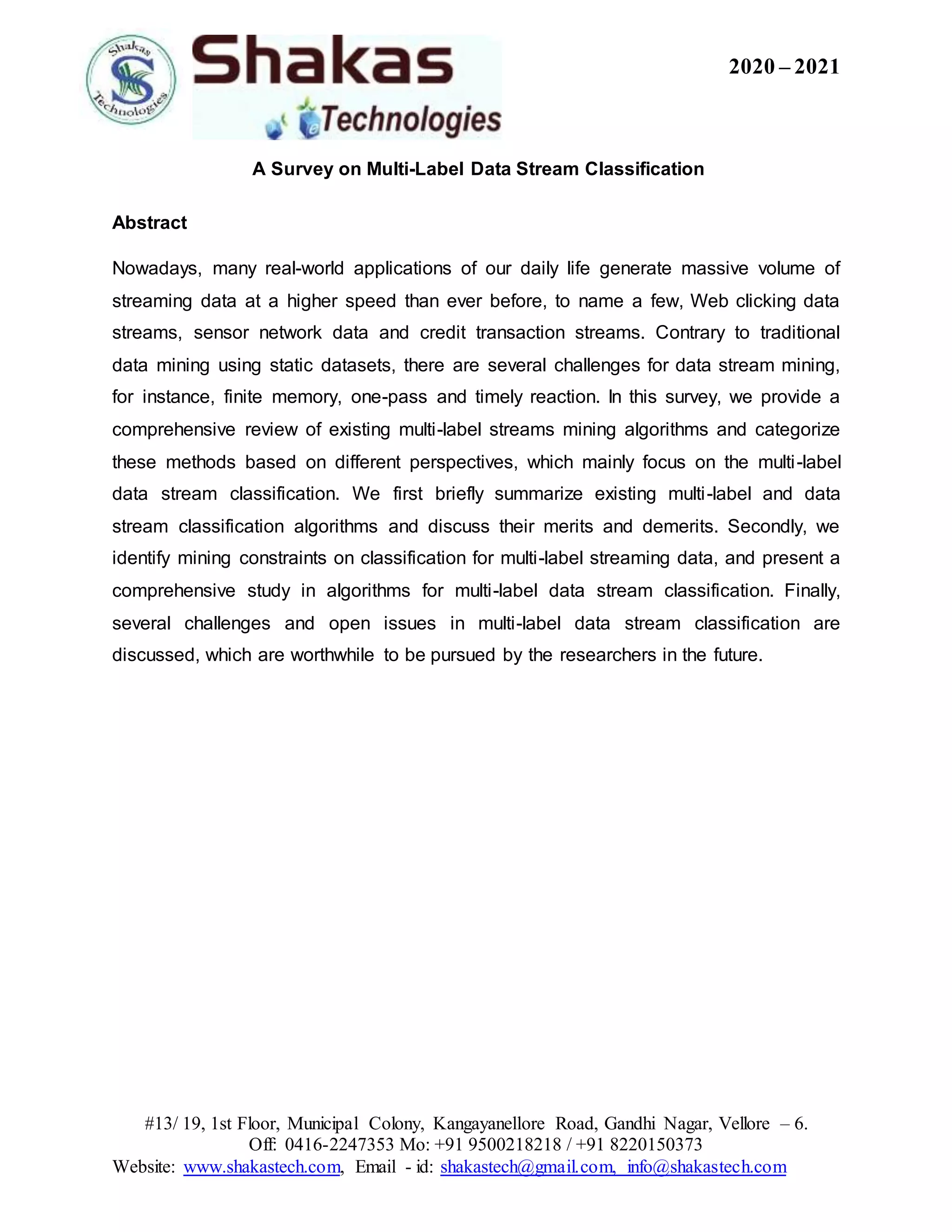 A survey on multi label data stream classification | DOCX | Technology & Computing