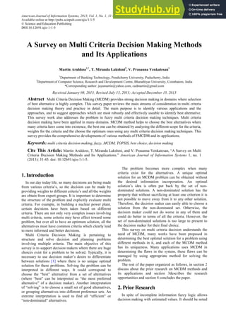 A Survey On Multi Criteria Decision Making Methods And Its Applications | PDF | Computer ...