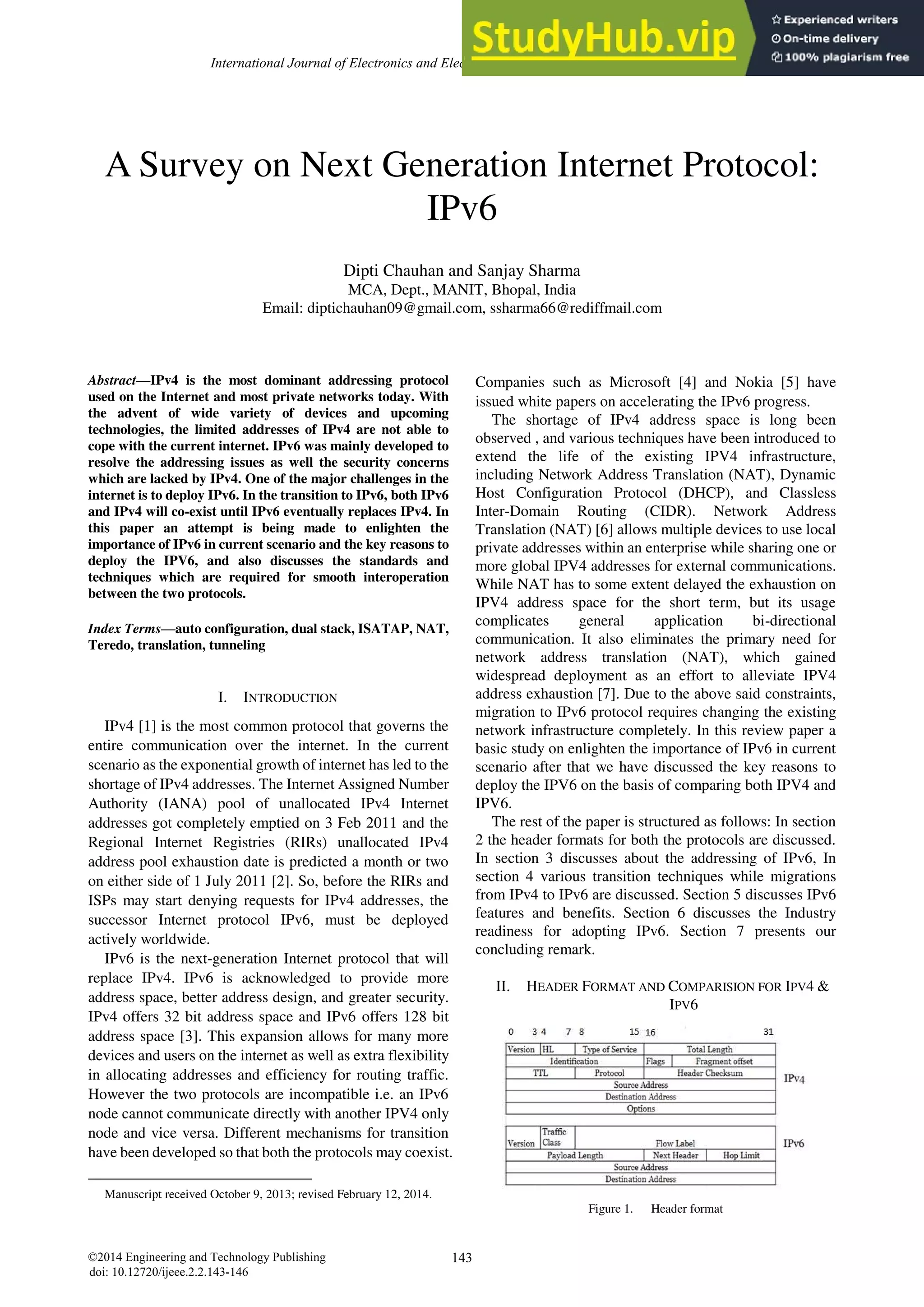 A Survey On Next Generation Internet Protocol IPv6 | PDF | Computer Networking | Computing