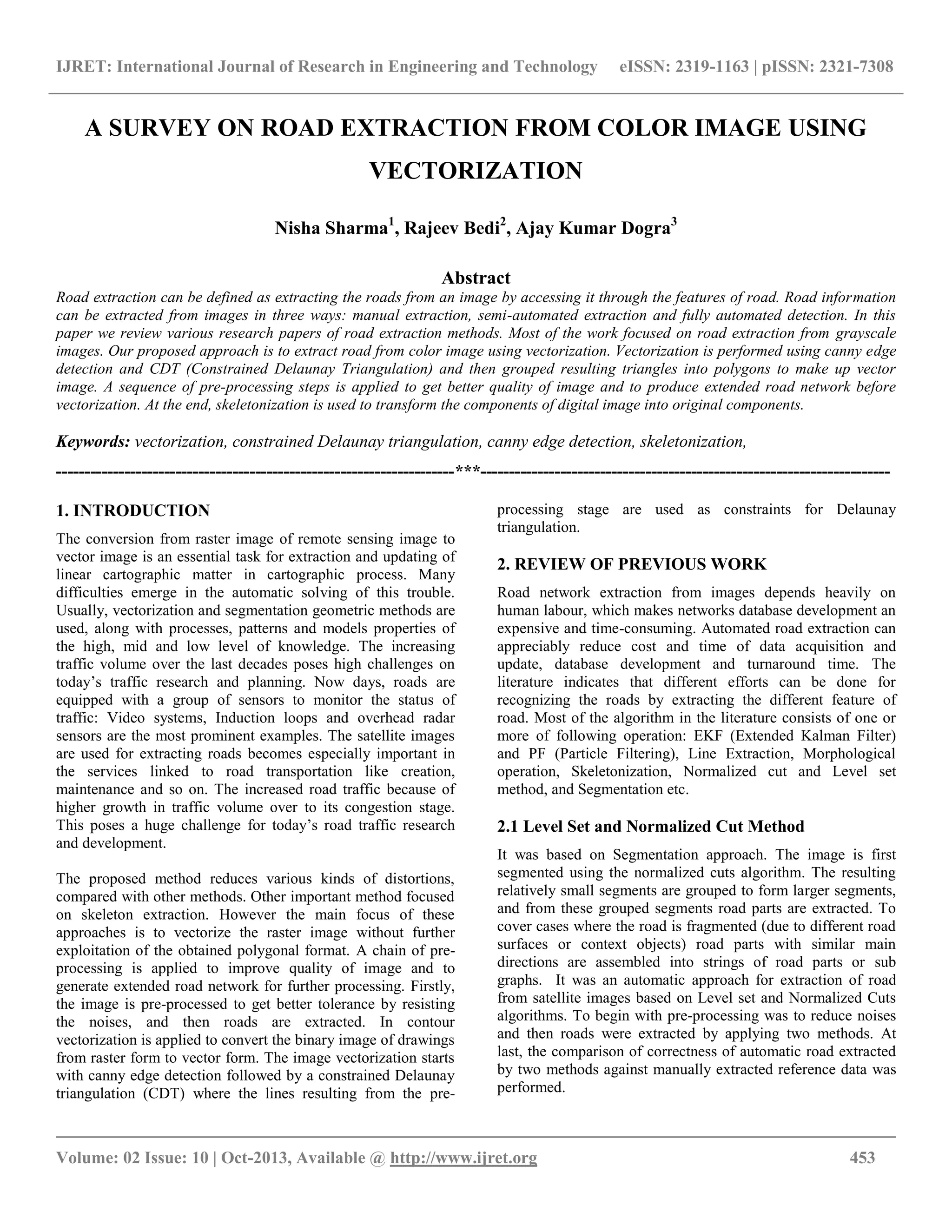 A survey on road extraction from color image using vectorization | PDF