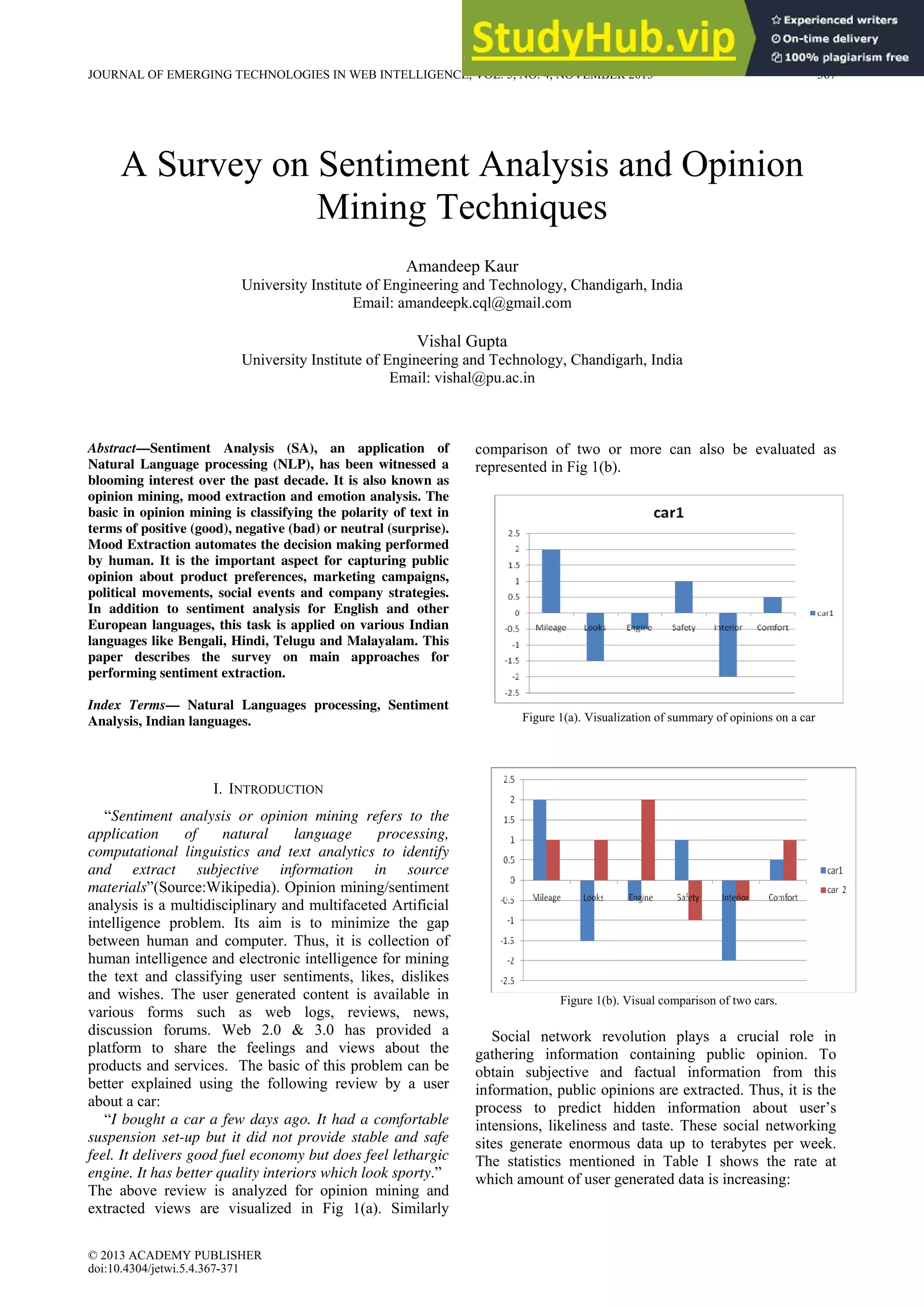 A Survey On Sentiment Analysis And Opinion Mining Techniques | PDF
