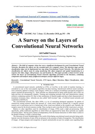 A survey on the layers of convolutional Neural Network | PDF