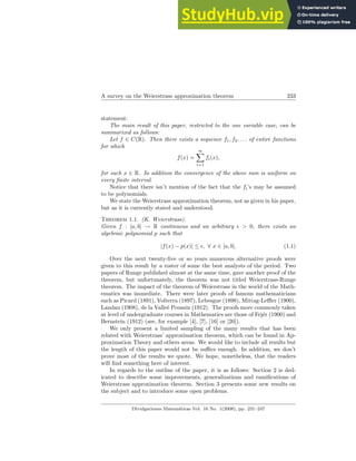 A Survey On The Weierstrass Approximation Theorem | PDF