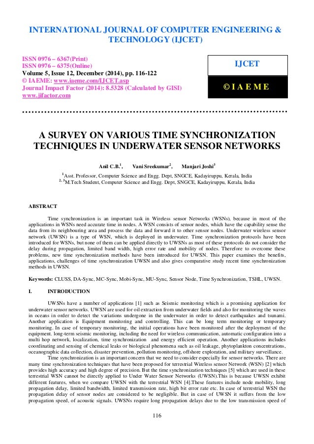 A Survey On Various Time Synchronization Techniques In Underwater Sen…