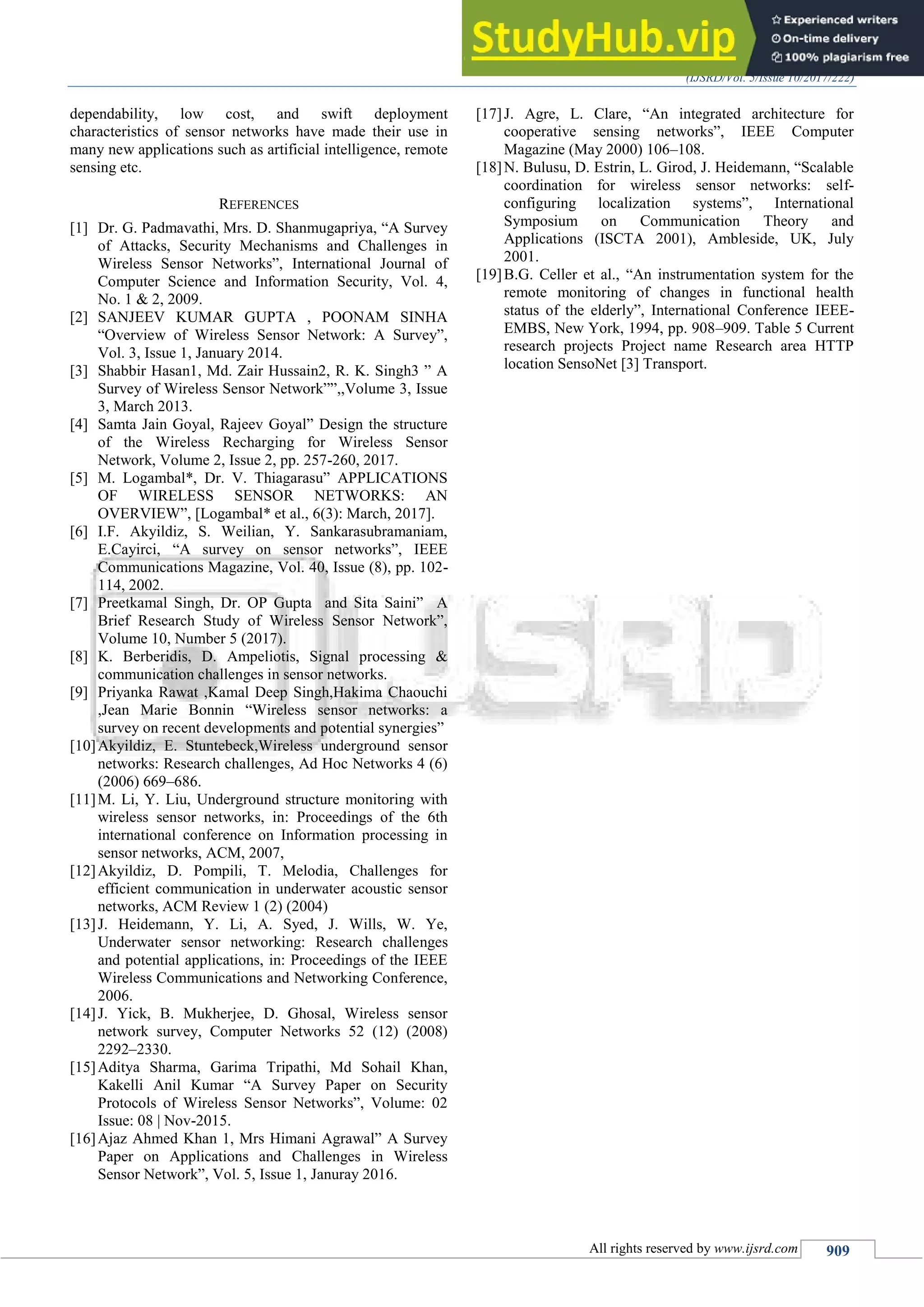 A Survey Paper On Wireless Sensor Network | PDF