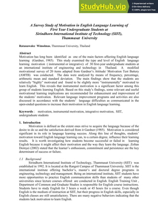 A Survey Study Of Motivation In English Language Learning Of First Year ...