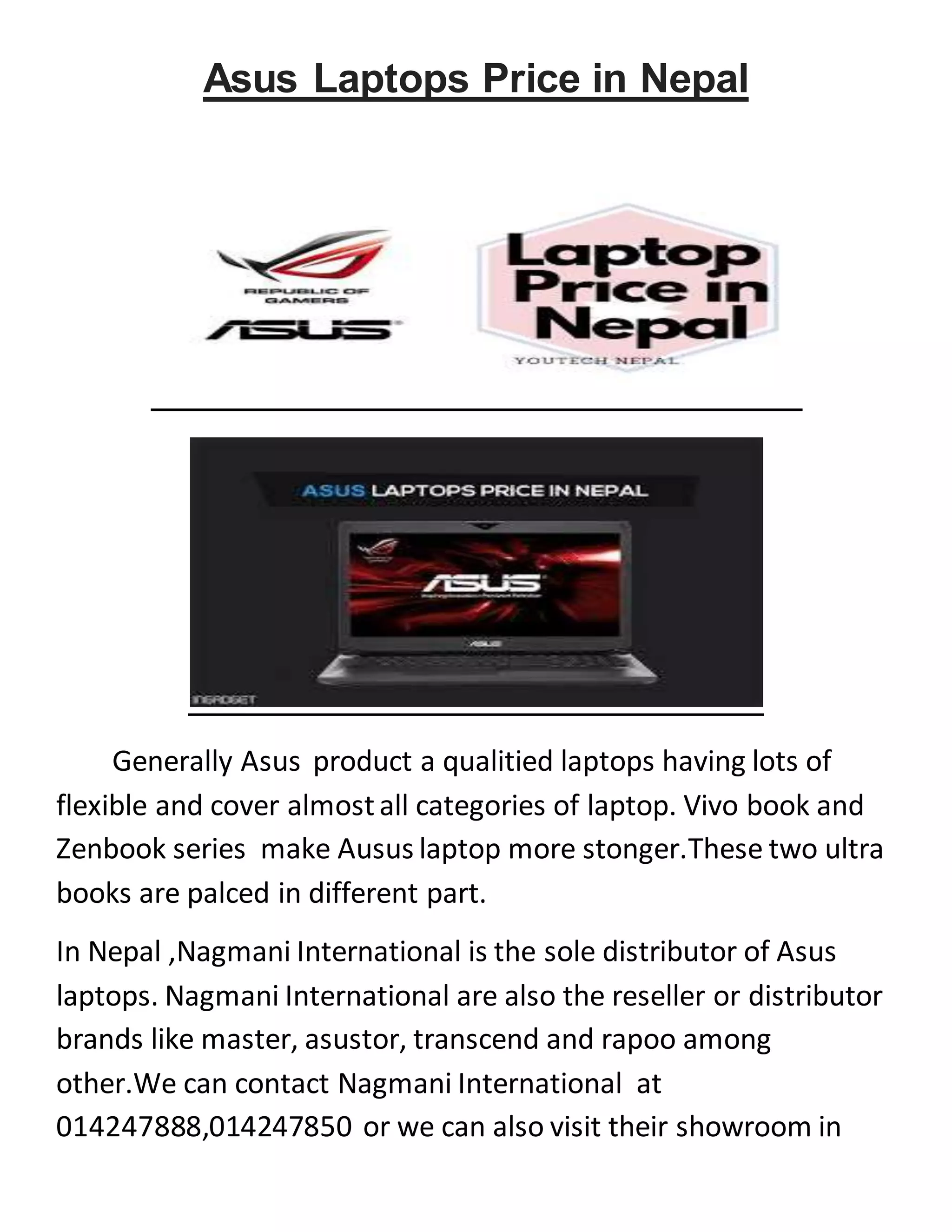 Asus laptops price in nepal | PDF