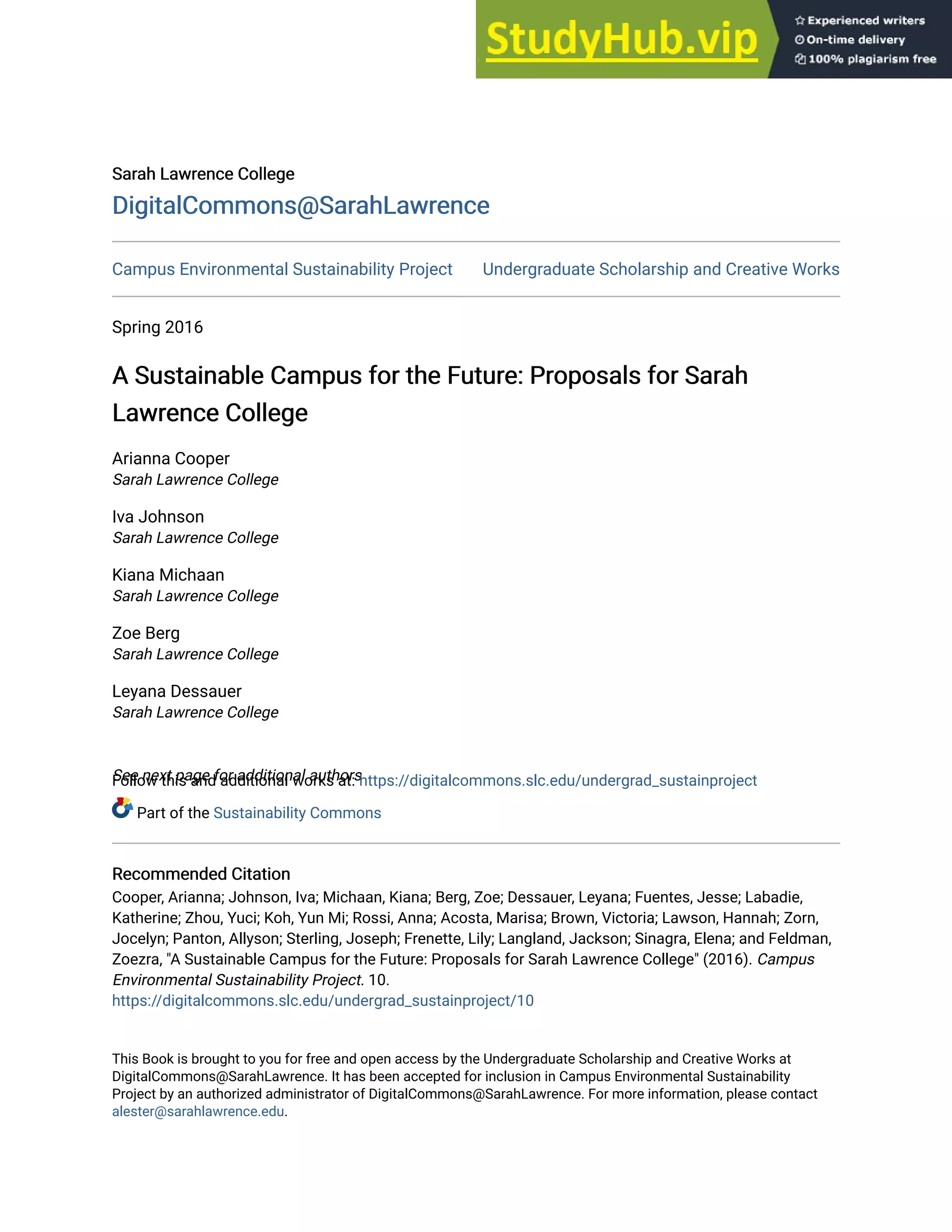 A Sustainable Campus For The Future Proposals For Sarah Lawrence ...