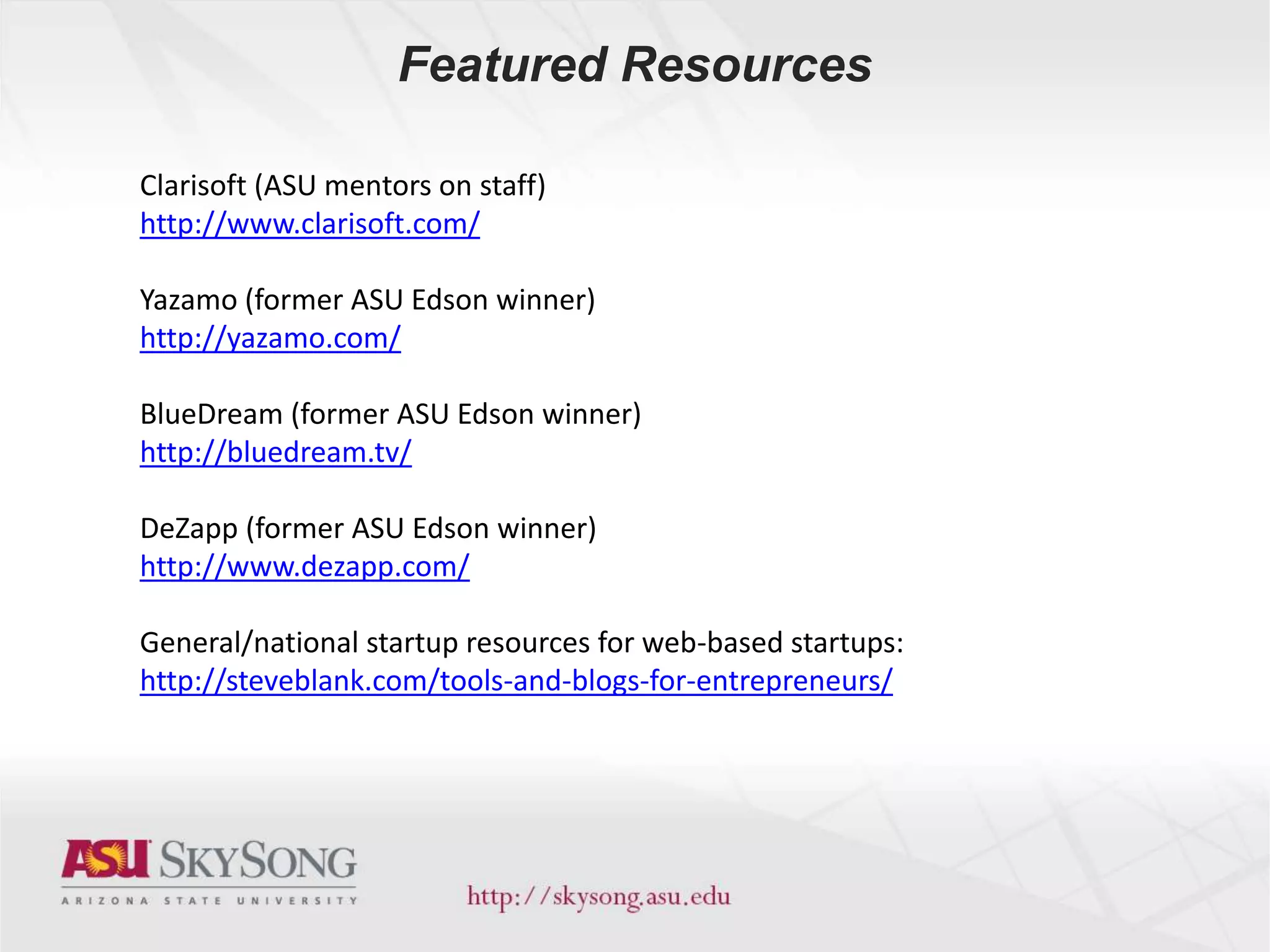 ASU Startup Resources June 2013 | PPTX