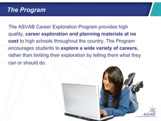 ASVAB Overview Benefits | PPT | Career Planning | Careers