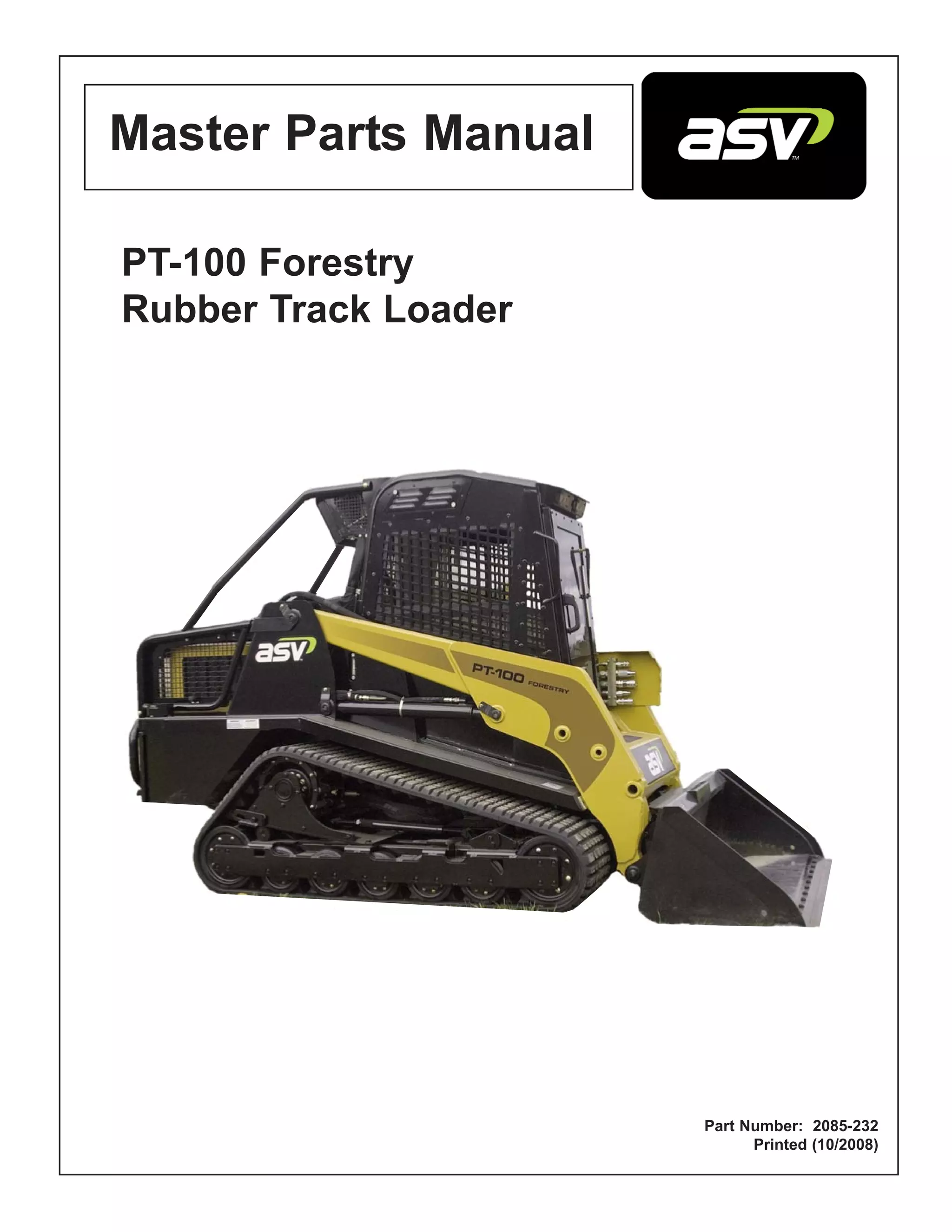Asv posi track pt-100 forestry track loader parts catalogue manual | PDF