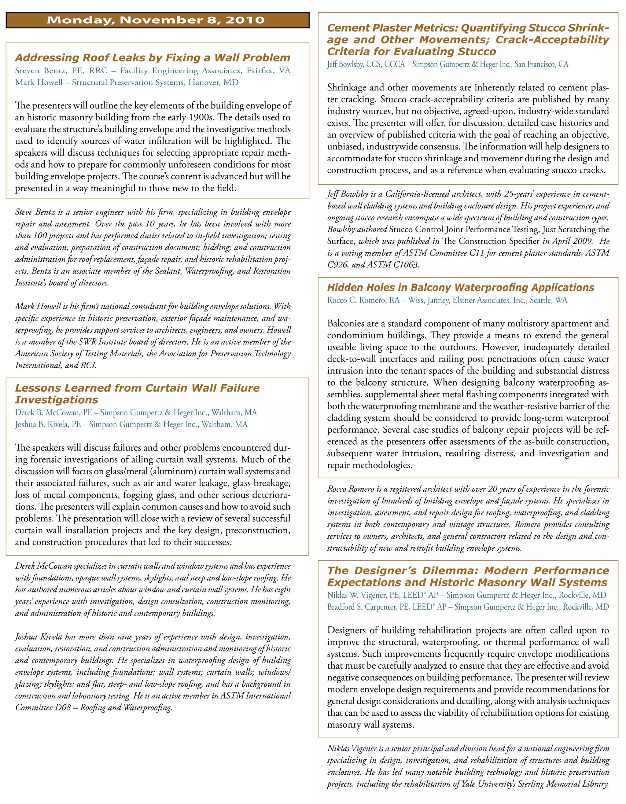 Asv rci building envelope symposium 2010-brochure | PDF