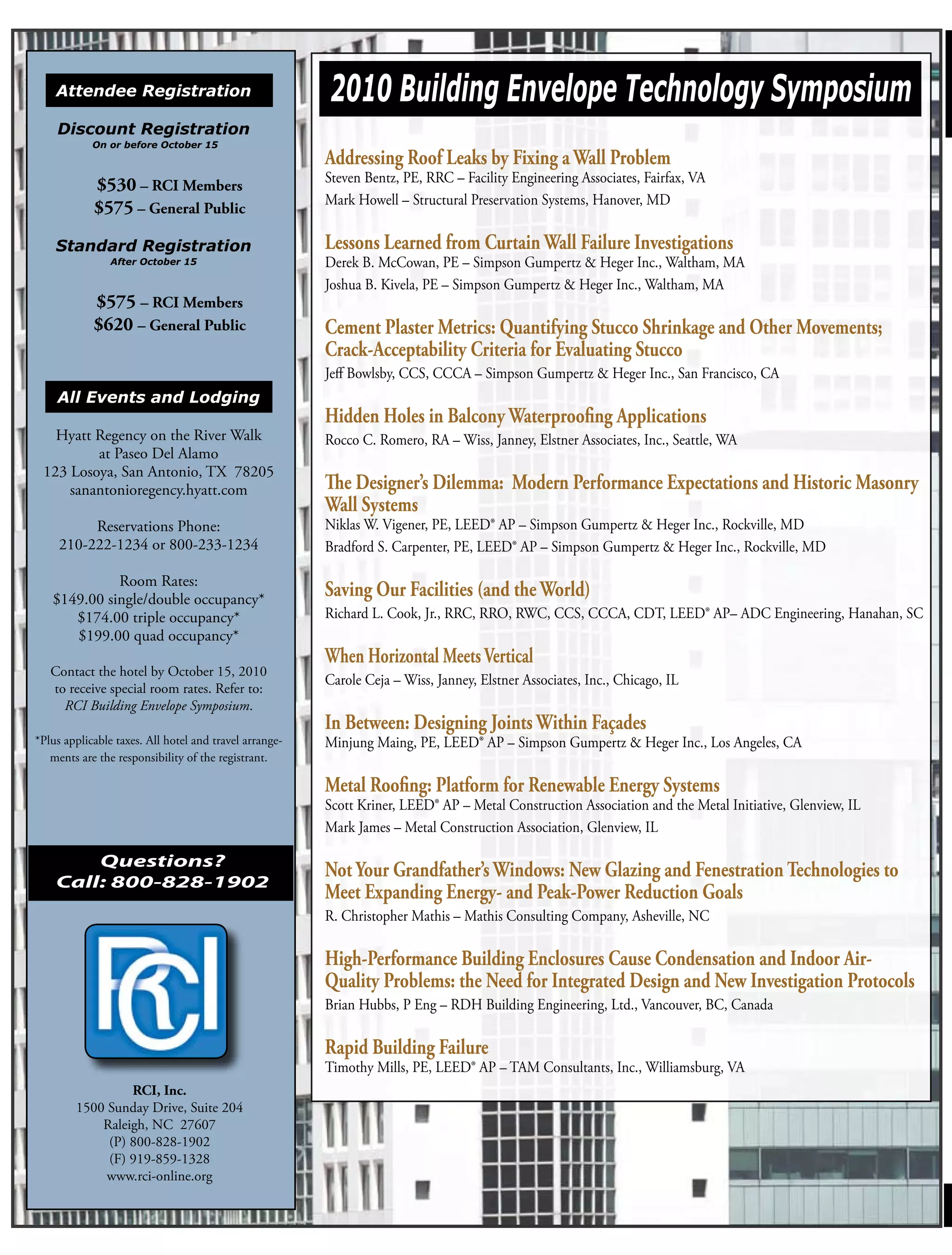 Asv rci building envelope symposium 2010-brochure | PDF