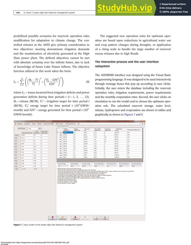 Aswan High Dam Reservoir Management System | PDF
