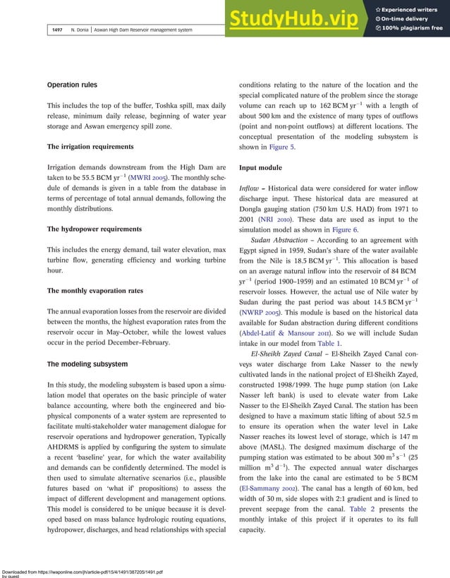 Aswan High Dam Reservoir Management System | PDF