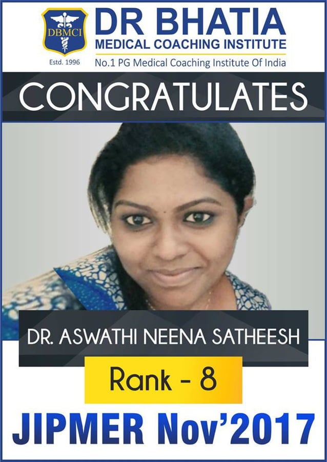 Dr ASWATHI NEENA SATHEESH, RANK-8, IN JIPMERNOV2017 DBMCI | PDF | Free Download