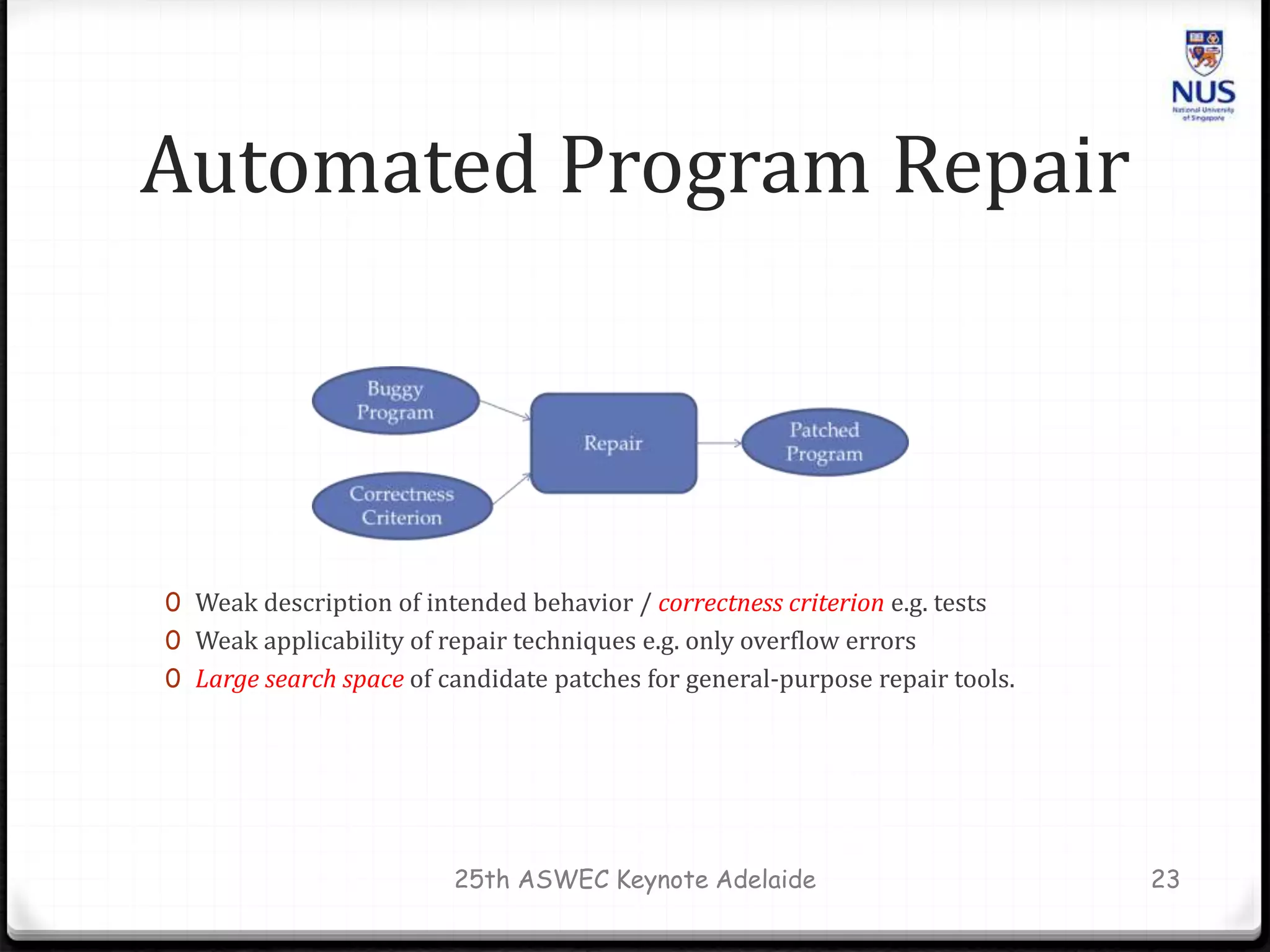 Automated Program Repair Keynote talk | PPTX
