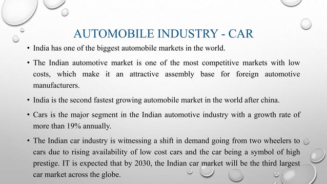 AUTOMOBILE INDUSTRY - CAR - INDUSTRY ANALYSIS | PPTX | Automotive ...