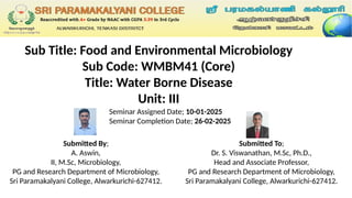 Water borne diseases - Food and Environmental Microbiology | PPTX