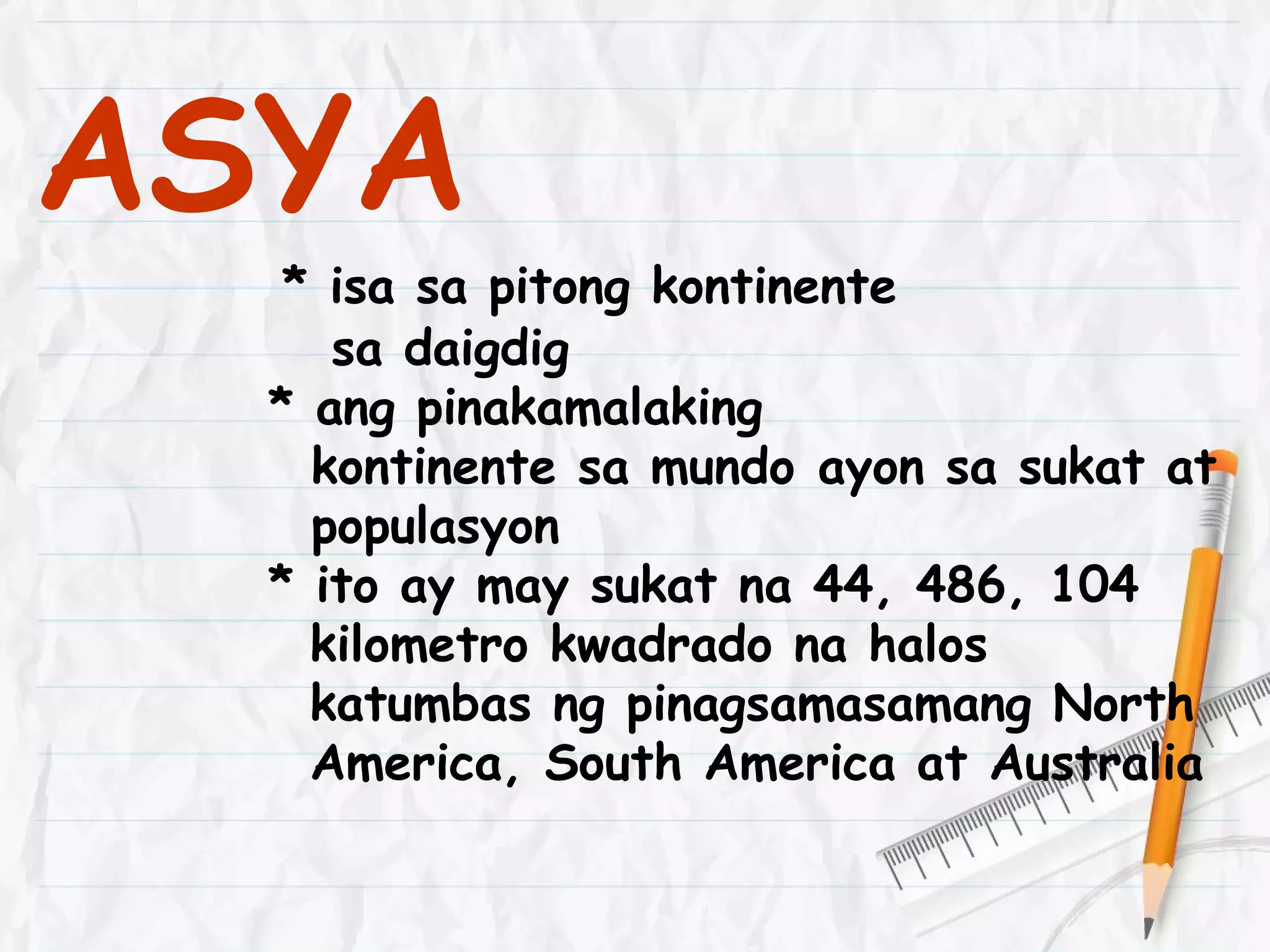 Asya bilang isa sa pitong kontinente sa daigdig | PPT