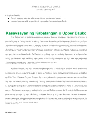 Asya activity kasaysayan ng kabatangan o upper bauko | DOCX