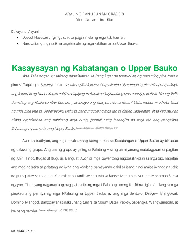 Asya activity kasaysayan ng kabatangan o upper bauko | DOCX