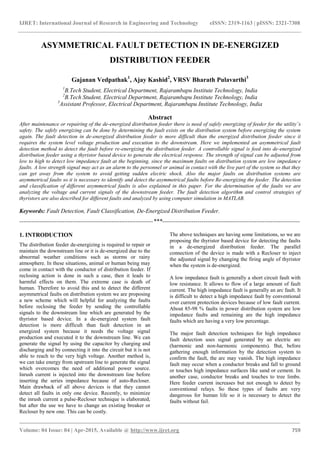 Asymmetrical fault detection in de energized distribution feeder | PDF