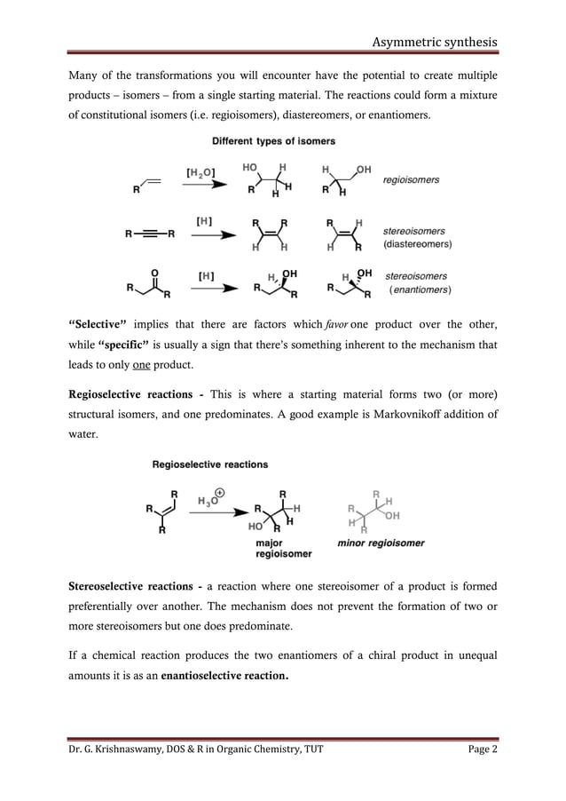 Asymmetric synthesis notes | PDF