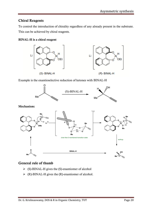 Asymmetric synthesis notes | PDF