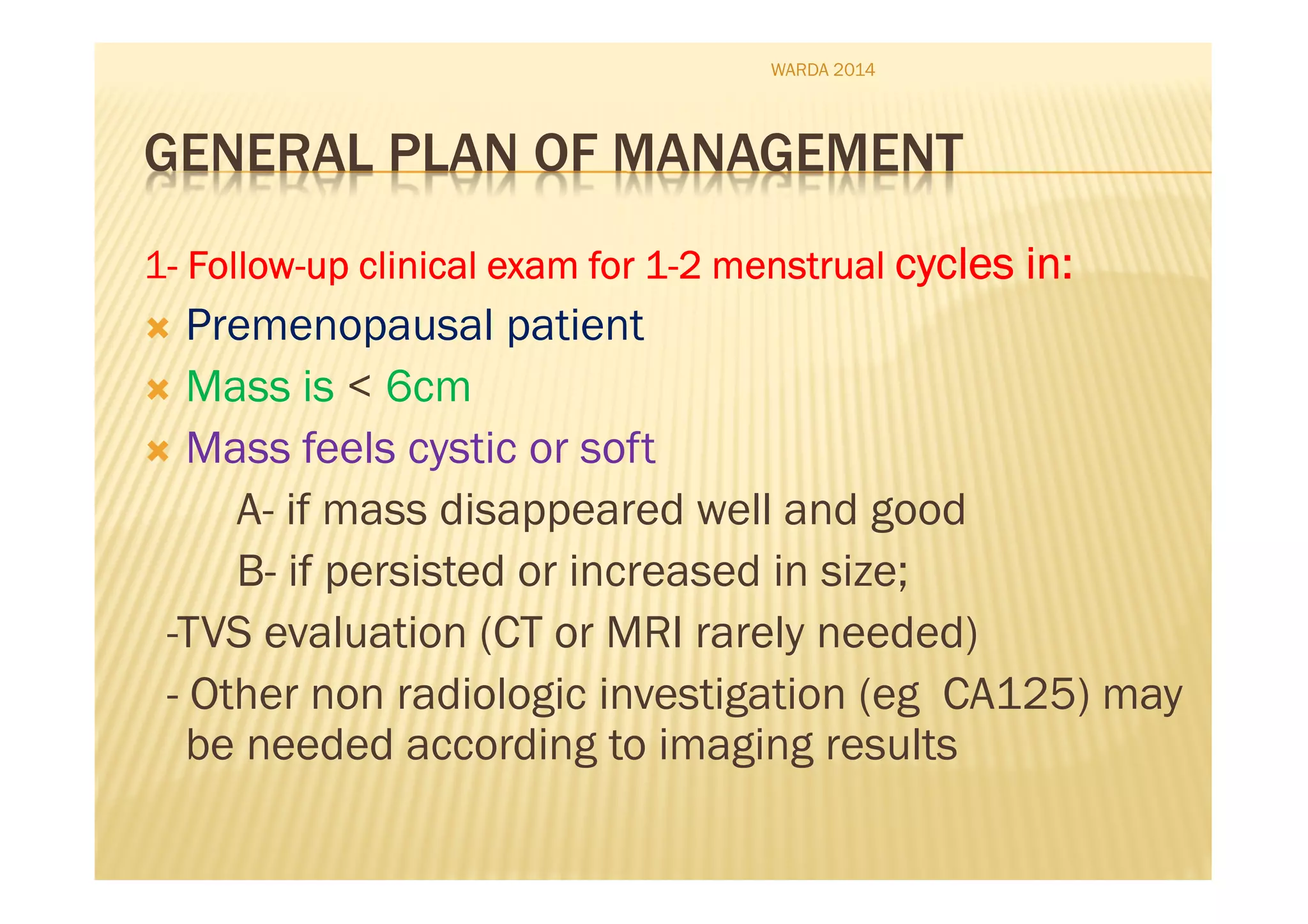 Asymptomatic palpable adnexal masses: ultrasound evaluation- warda | PPT