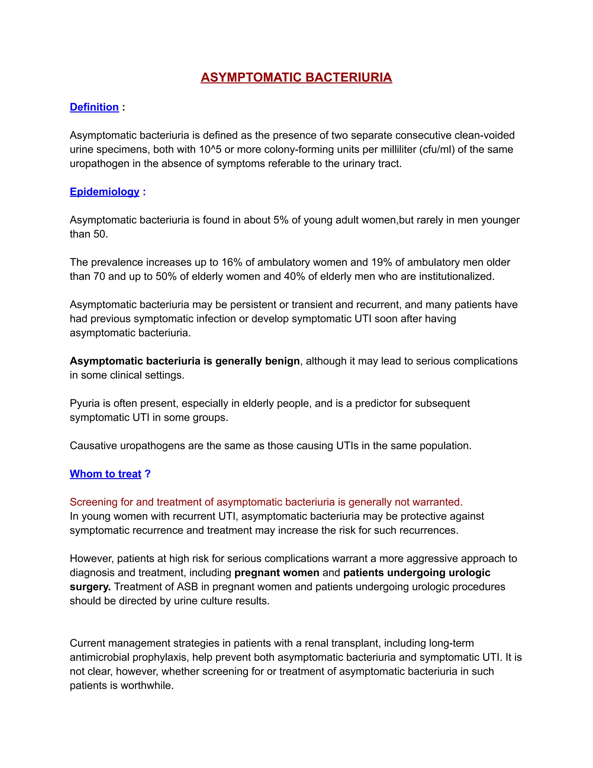 Asymptomatic Bacteriuria - Important Points .pdf