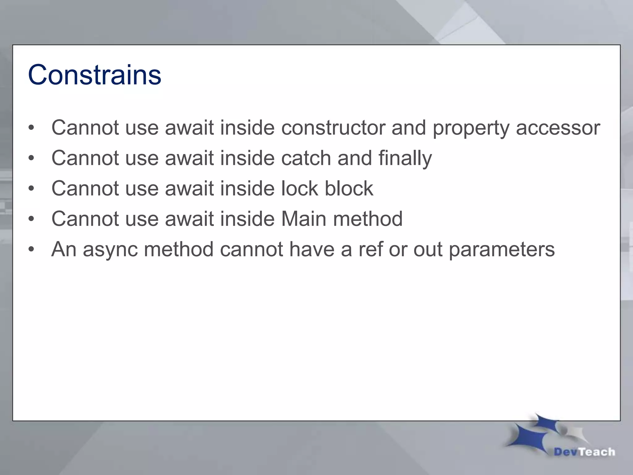 Deceptive simplicity of async and await | PPTX