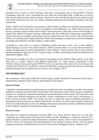 Asynchronous Distance Learning Parents’ Purview | IJRISS | PDF