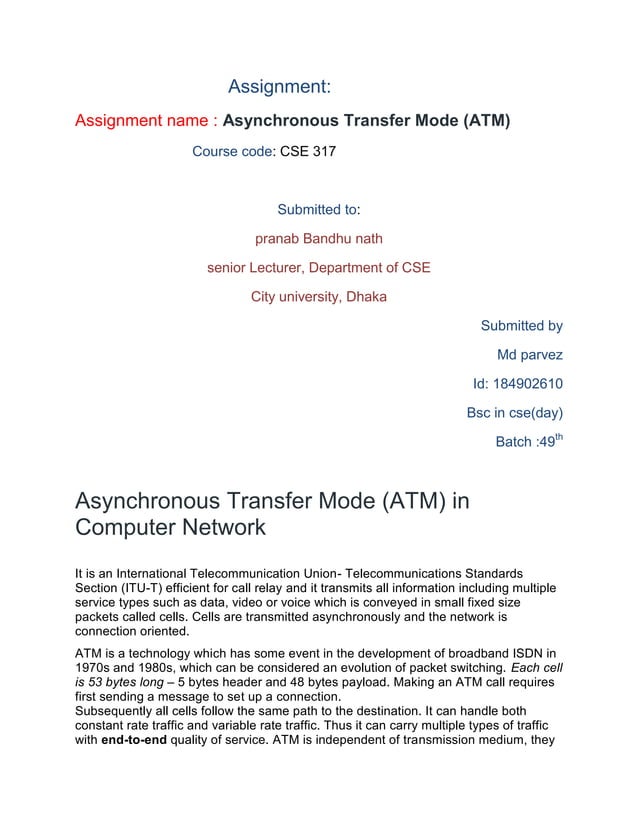 Asynchronous transfer mode (atm) | PDF