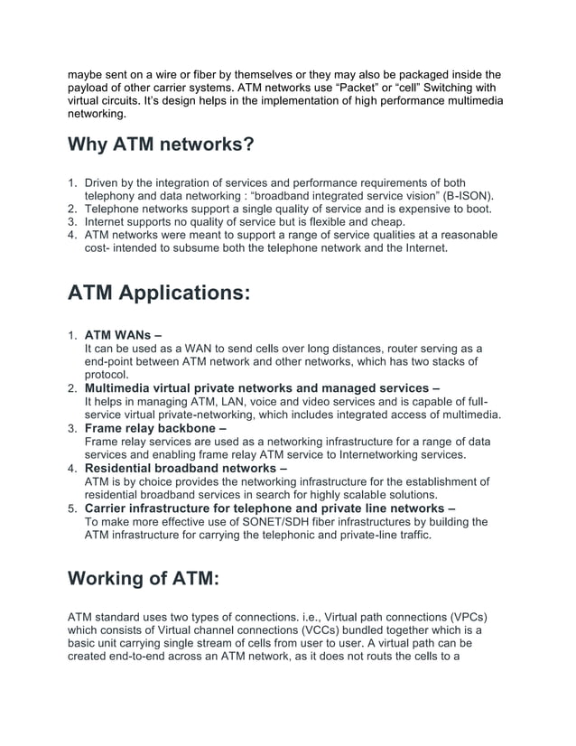 Asynchronous transfer mode (atm) | PDF