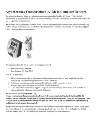 Asynchronous transfer mode (atm) in computer network | PDF