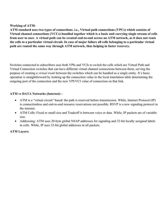 Asynchronous transfer mode (atm) in computer network | PDF